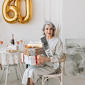Tihebax 60th Birthday Sash and Tiaras for Women, 60th Birthday Decorations Women Fabulous Sash and Crown for Women 60 & Fabulous Birthday Gifts for Happy 60th Birthday Party Favor Supplies (Silver)