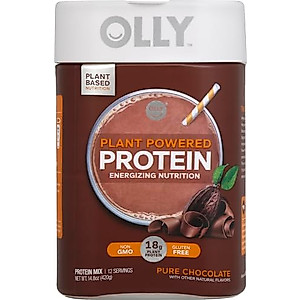 OLLY Plant Powered Protein, 18g Plant Protein, Protein Powder, Vegan, Gluten Free, Non GMO, Chocolate, 12 Day Supply - 14.8 Ounces