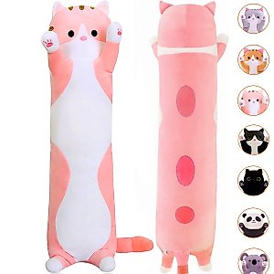 MDXMY Long Stuffed Cat Plush Pillow Cute Cat Stuffed Animals Soft Long Body Throw Sleeping Pillow(Pink,19.6inch)