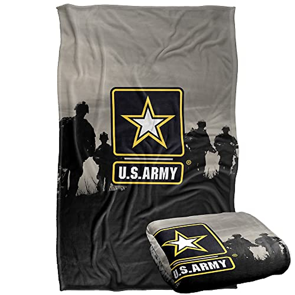 U.S. Army Blanket, 36"x58" U.S. Army Logo with Soldier Silhouette, Silky Touch Sherpa Back Super Soft Throw