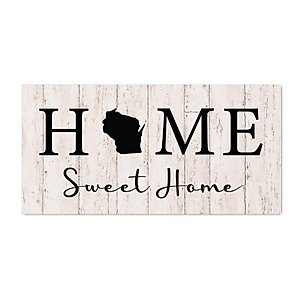 Classic Style Wood Pallet Sign Home Sweet Home Wisconsin State Rustic Wooden Wall Plaque Wall Pediment Inspirational Wood Wall Pediment for Deck Front Door Wall Hanging Decorations 12x24 Inch