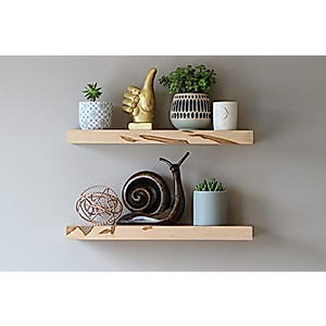 Urban Legacy Modern Hardwood Floating Accent Shelves | Set of 2 | Wormy Maple | Furniture Grade Clear Coat | Amish Handcrafted, Lancaster, PA (24" x 7" x 2")