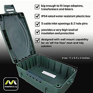 MASTERPLUG Weatherproof Cord Protector Box - Outdoor Waterproof Plastic Box Plug Cover, Durable Extension Cord Holder, Multi Plug Outlet Organizer
