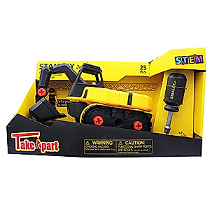 Stanley Jr Take Apart Excavator Kit for Kids TT007-SY: Children’s 25 Piece Yellow STEM Construction Toy Truck with Figure, Screwdriver, Bolts, Ages 3+