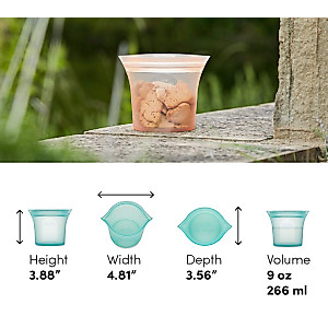 Zip Top Reusable Food Storage Bags | Short Cup [Teal] | Silicone Meal Prep Container | Microwave, Dishwasher and Freezer Safe | Made in the USA