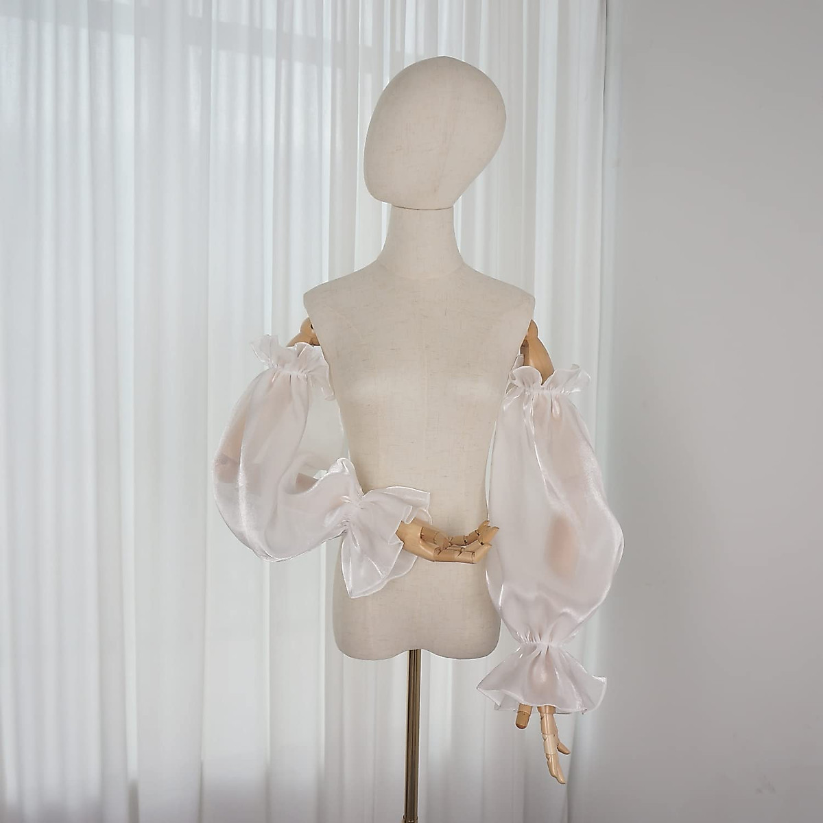 Detachable Sleeve for Wedding Dress Spandex Cuff Silky Organza Puff Sleeve Ivory