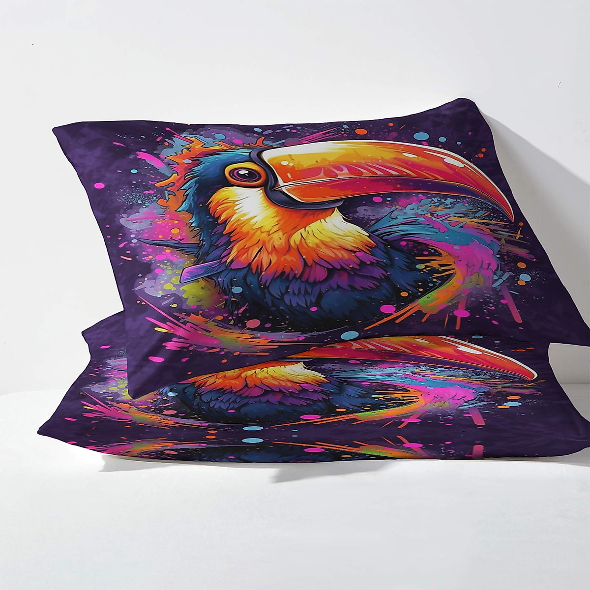 Toucan Sheets Twin Size, Bird Bed Sheets, Patterned Bedding Sheets & Pillowcases 3 Piece Set - Soft Microfiber Deep Pocket Fitted Sheet & Flat Sheet & Pillow Case Z9-&-354