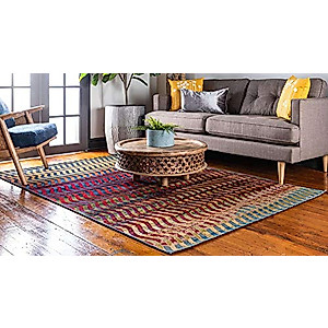 Unique Loom Outdoor Modern Collection Area Rug - Wavy (5' 3" x 8' Rectangle, Multi/ Beige)