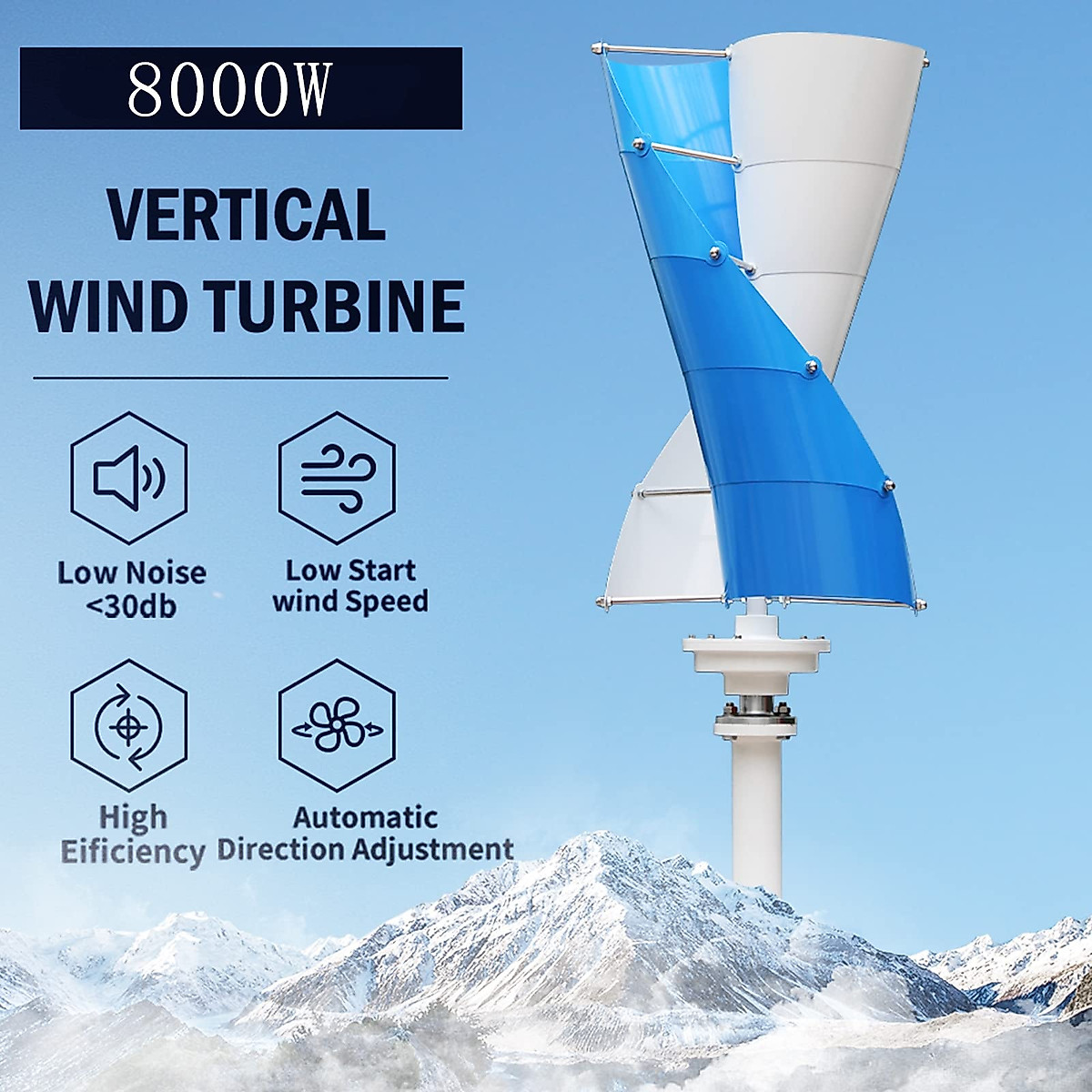QAZNHODDS 8000W Vertical Wind Turbine, Permanent Magnet Generator 3 Phase 12V 24V 48V Noiseless Wind Turbine Generator,48V