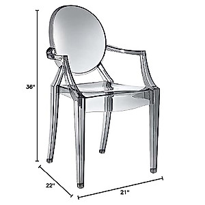 Modway Casper Modern Acrylic Stacking Kitchen and Dining Room Arm Chair in Smoke - Fully Assembled