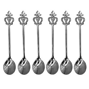 Pinenjoy 6Pcs Mini Crown Spoons 18/10(304) Stainless Steel Teaspoon 4.92inch Sugar Stirring Spoon for Coffee Cappuccino Espresso Dessert Ice Cream Appetizers Dessert