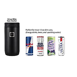 IRON FLASK Slim Can Cooler 12oz for Beer, Hard Seltzer, Energy Drinks, Double Wall Vacuum Insulated Stainless Steel Drink Holder for Skinny Cans - Valentines Day Gifts for Him or Her - Black