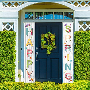 ORTIGIA Happy Spring Banner for Outdoor Colorful Floral Butterflies Porch Sign Decorations Outdoor Indoor Vintage Holiday Hanging Flags Wall Decor for Front Door Home Party Supplies