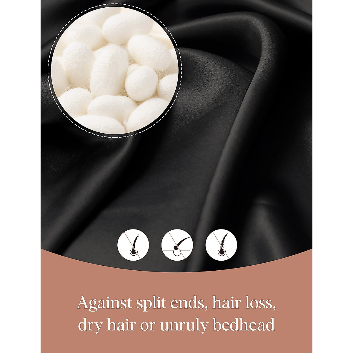 LILYSILK 100% Mulberry Silk Bonnet, 19 Momme Silk Night Sleep Cap Adjustable Hair Wrap for Sleeping, Black