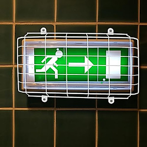 OFFSCH 2pcs School Evacuation Sign Emergency Light Wall Protective Covers Emergency Signal Damage Stopper LED Exit Sign Light Covers Guard Exit Sign Wall Covers Exit Wire Guard White Iron