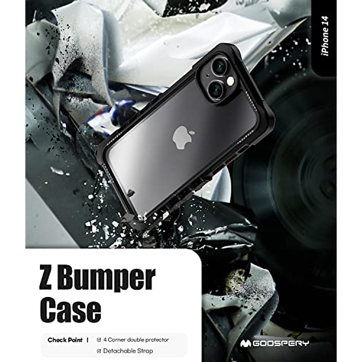 GOOSPERY Z Bumper Crossbody Compatible with iPhone 14 Case [Strap Included] Shock Absorbing Dual Layer Structure TPU Edge Crystal Clear PC Cover with Shoulder Strap Outdoor Design, Clear