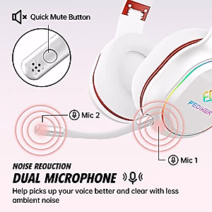 FEDIKER Wireless Gaming Headset for PS5 PS4 PC W3 USB Dongle Low Latency Bluetooth, Headphones with Detachable Mic, Mute Function, RGB, Immersive 4D, Cute White Cat Ear Headset for Girls
