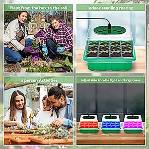 60 cell Reusable Seed Starter Tray with Grow Light, 5 Pack Seed Starter Kit with Adjustable Red, Purple, and Blue Light Brightness, Humidity,Timing for Indoor all plants fruit and vegetable seedlings