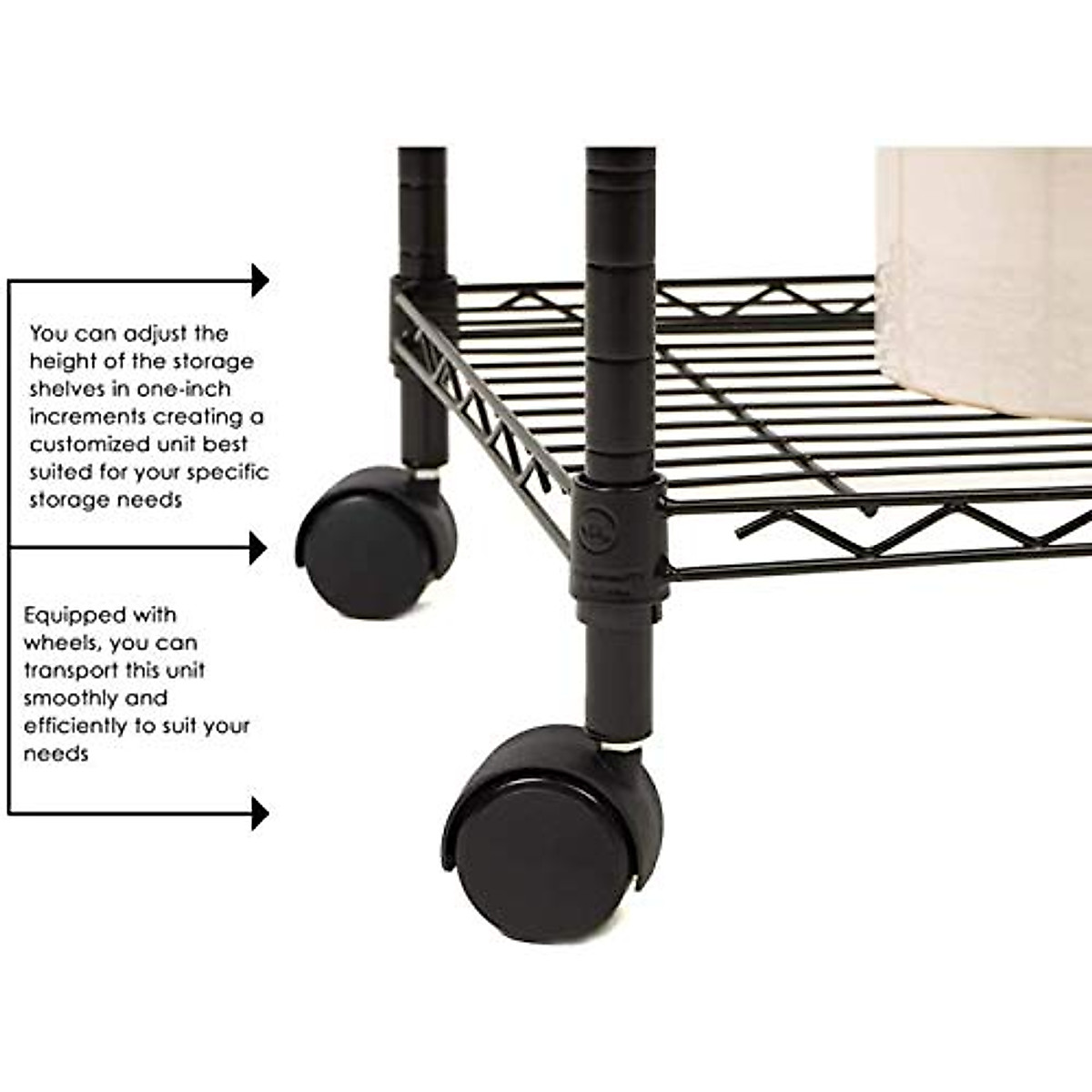 ZOVENCHI 5 Tier Storage Shelves Heavy Duty Shelving 14inchx30inchx60inch Layer Wire Unit with Wheels Metal Shelf Standing Garage Rack,Adjustable NSF Certified (Black)