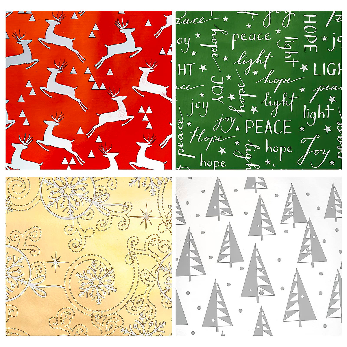 WRAPAHOLIC Christmas Wrapping Paper Roll - Red Green Gold and Silver Snowflakes Trees Holiday Collection with Metallic Foil Shine - 4 Rolls - 30 Inch x 120 Inch Per Roll