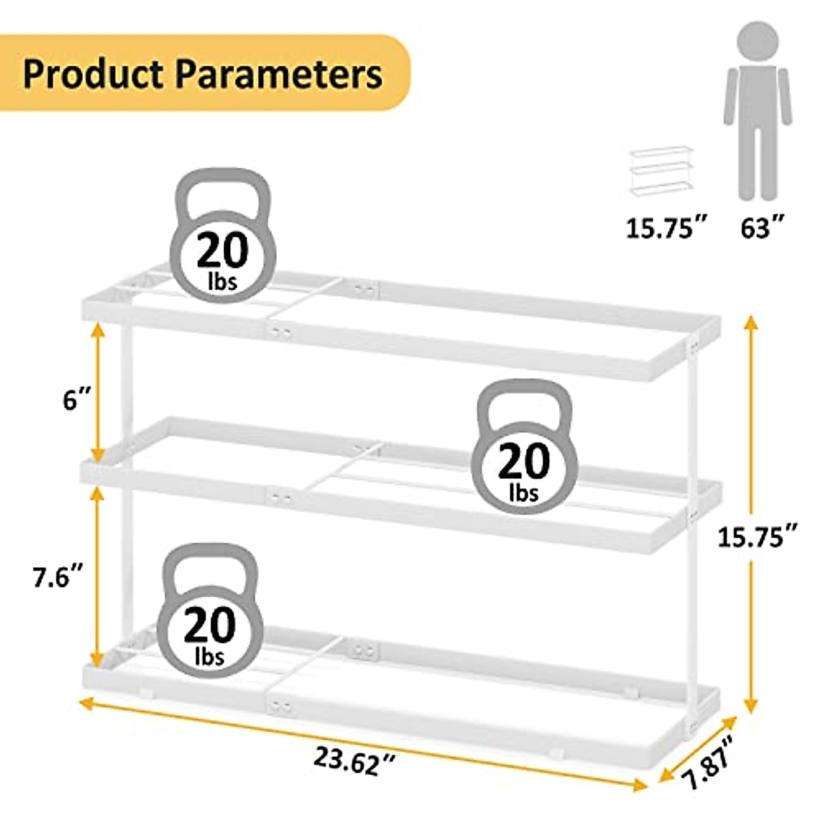 White Metal Shoe Rack for Closets, 3 Tiers Space Saving Shoe Shelf for 6 Pairs, Modern Free Standing Shoe Stand
