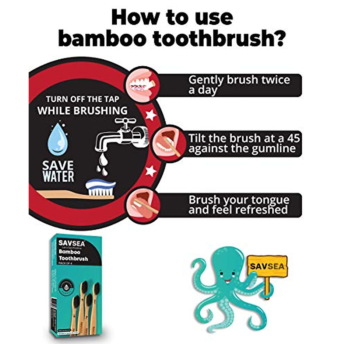 SAVSEA Bamboo Toothbrush with Soft Medium Bristles for Men & Women, (8 Toothbrushes)