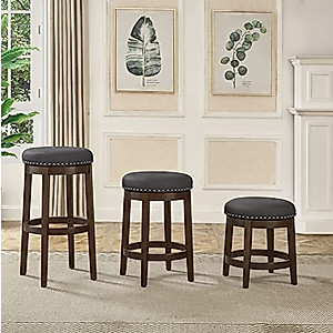 Ball & Cast Swivel Counter Stool Kitchen Bar Stools 25" H Backless Stool Chair, Grey Faux Leather