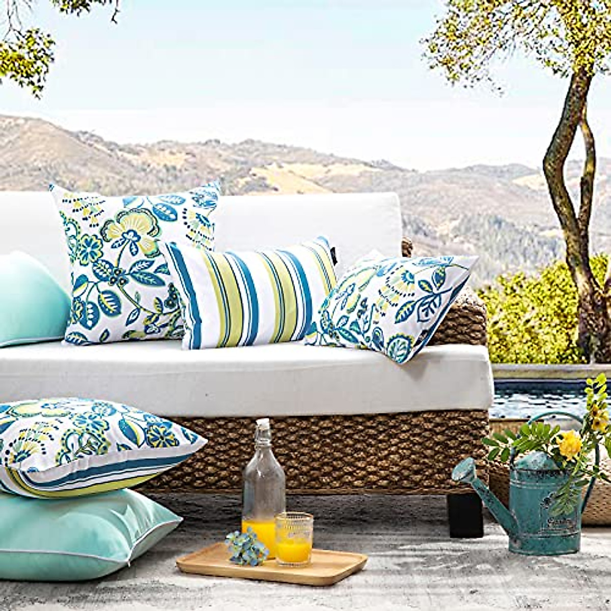 Phantoscope Pack of 2 Outdoor Indoor Throw Pillow Covers Decorative Waterproof Outdoor Pillows Patio Pillows Cushion Case for Couch Tent Park, Off White 18 x 18 Inches