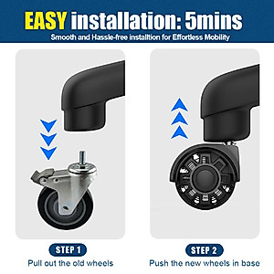 Office Chair Wheels Casters-Protection for Hardwood Floors and Carpet, Heavy Duty Silent Computer Chair Wheels with Standard Stem 7/16″* 7/8″(11mm*22mm),Office Furniture Casters Set of 5(Black)