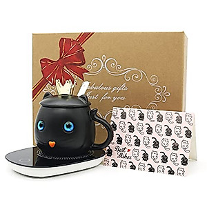 Coffee Mug Warmer Coffee Warmer with Mug Set Coffee Cup Warmer for Desk Coffee Travel Mugs Tea Cup Cat Cups Cute Smart Coffee Coffee Warmer for Desk Auto Shut Off-Black