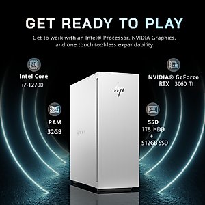 HP Envy Desktop Computer, 12th Intel i7-12700 Processor (12 Cores), GeForce RTX 3060 Ti 8G, 32GB RAM, 512GB SSD+ 1TB HDD, Windows 11 Pro, DisplayPort Thunderbolt USB-C, Ethernet, Silver, PCM