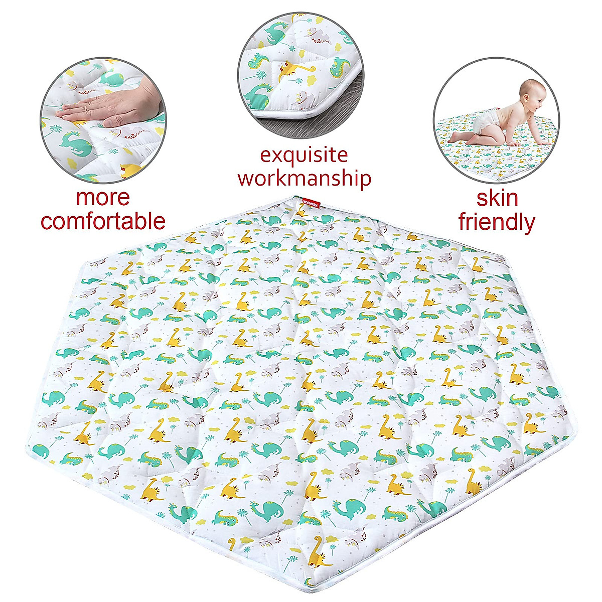 Hexagon Playpen Mat, Dinosaur Print Baby Playmat Kids Tent Mat Hexagon Rug Mat Suitable for Regalo My Play Portable Play Yard Six Pannel Playpen