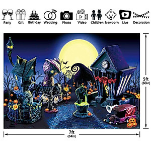 ZTHMOE 7x5ft Halloween Nightmare Themed Party Photography Backdrop Pumpkin Moon Town Background Birthday Baby Shower Christmas Party Decorations Photo Tapestry Props