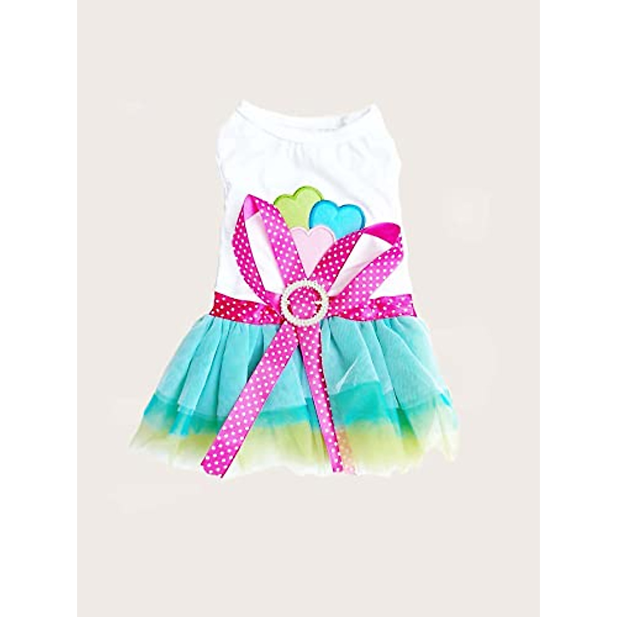 QWINEE Heart Pattern Dog Dress Sleeveless Cat Puppy Princess Dresses with Polka Dot Bow Skirts for Small and Medium Dogs Cats Kitten Multicolor S