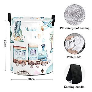 Magic Airplane Train Personalized Laundry Hamper ,Custom Name Collapsible Waterproof Laundry Basket Storage Bins with Handle for Clothes,Toy,Nursery