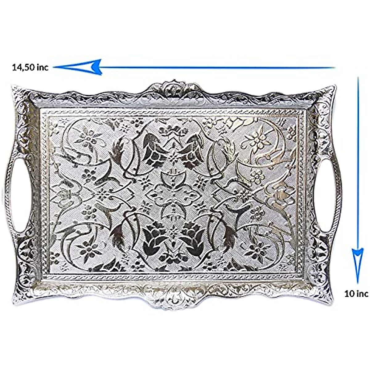 Alisveristime Turkish Ottoman Coffee Tea Beverage Serving Square Tray (Silver)