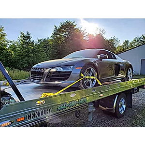 Mytee Products 8 Point Roll Back Vehicle Tie Down Kit with Chain Extension on Both Ends - 18 FT Straps, Ratchet Handles - Working Load Limit 3333 LB - Tow Truck Straps Car Hauler Tie Down System