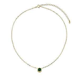 B. BRILLIANT Yellow Gold Flashed Sterling Silver 7mm Bezel Set Simulated Emerald Solitaire Pendant Necklace