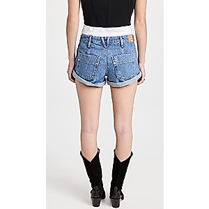 Free People Women's Beginners Luck Slouch Shorts, Felicity Wash, Blue, 25