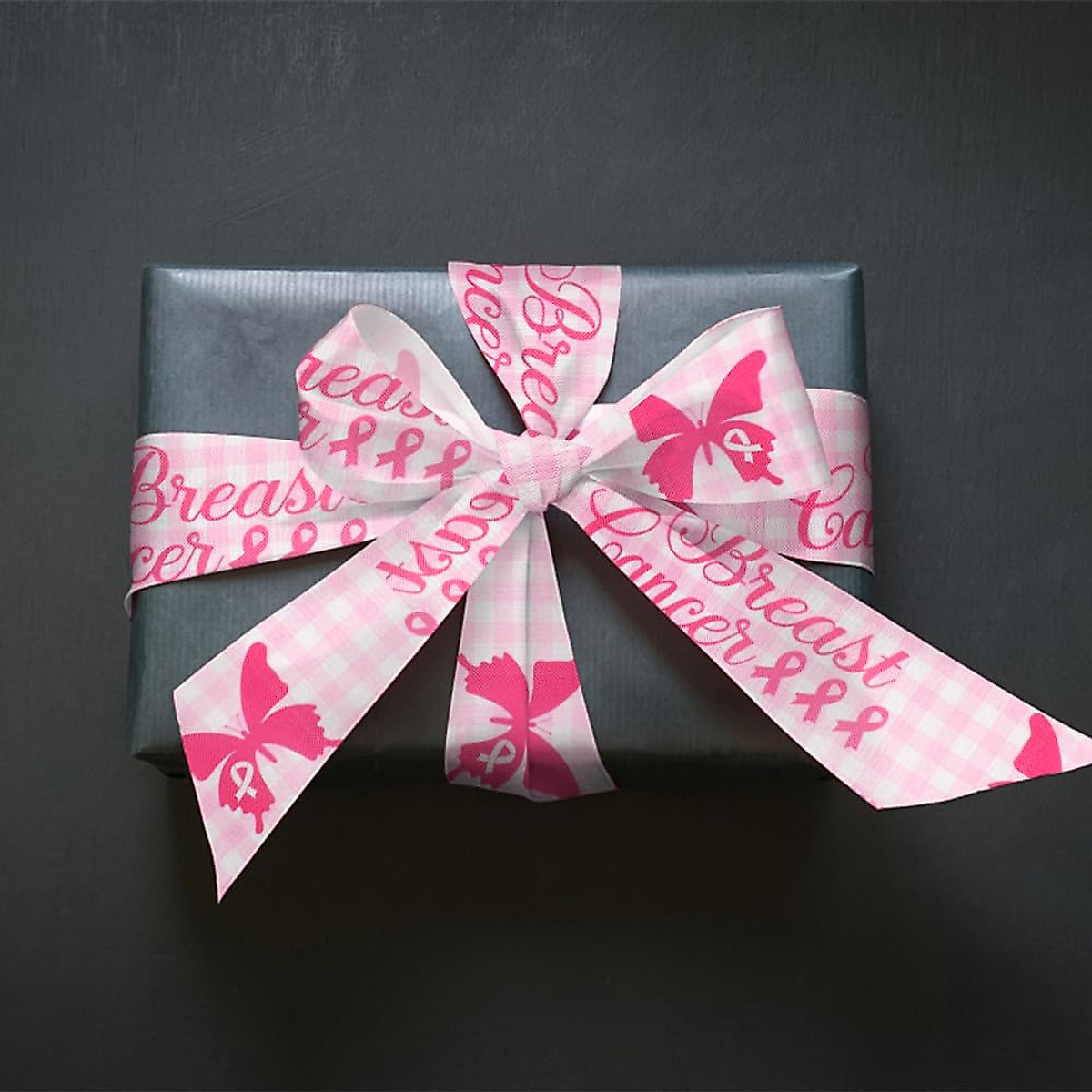 Breast Cancer Awareness Fabric Decor Ribbons Pink White Plaid Burlap Linen Ribbons for Breast Cancer Charity Party Hanging Decoration Gift Wrapping Indoor Outdoor Craft Supplies, 2.5 Inch * 10 Yards