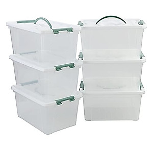 Utiao 12 Quart Clear Plastic Bin with Lid, Latching Storage Box, 6 Packs