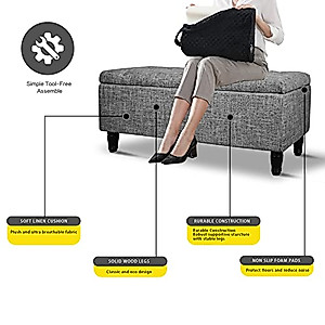 Storage Ottoman Bench, End of Bed Bench for Bedroom, Button Tufted Bench with Storage for Entryway, Living Room, Hallway, Large Storage Bench Foot Rest (Dark Grey)