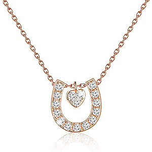 LQRI Horseshoe Necklace Gifts Rose Gold Lucky Horseshoe with Love Heart Pendant Necklace Horse Jewelry Horseshoe Gifts for Women Horse Lovers (rose gold)