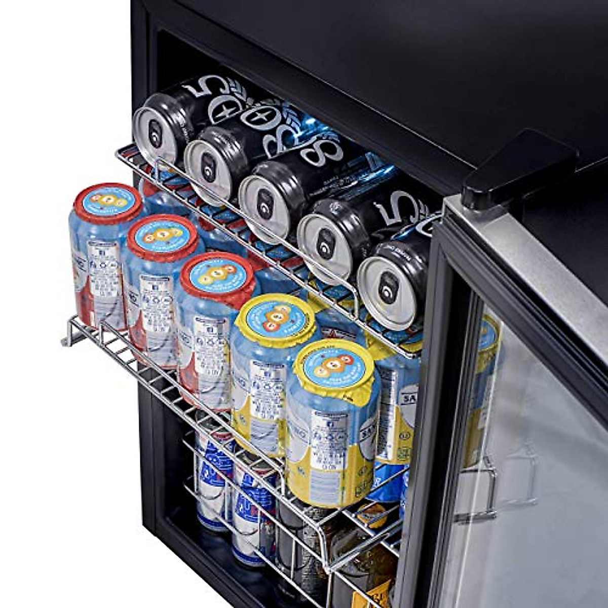 NewAir Beverage Refrigerator Cooler with 90 Can Capacity - Mini Bar Beer Fridge with Right Hinge Glass Door - Cools to 34F - AB-850 - Stainless Steel (Renewed)