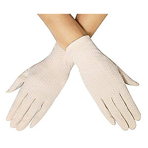 Lovful Womens Sunscreen Gloves UV Sun Lightweight Cotton Touch Screen Driving Gloves,Beige