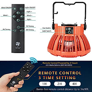 YEX-BUR Portable Camping Fan for Black & Decker, Rechargeable Personal Desk Tent Fan with Foldable Hook,Remote Control 4H Timer for Black & Decker 20V Li-ion Battery Cordless Fan for Camping, Office, Travel