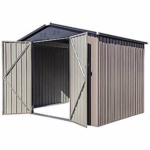 Cover-It 8x6 Metal Outdoor Galvanized Steel Storage Shed with Swinging Double Lockable Doors for Backyard or Patio Storage of Bikes, Grills, Supplies, Tools, Toys, for Lawn, Garden, and Camping, Tan