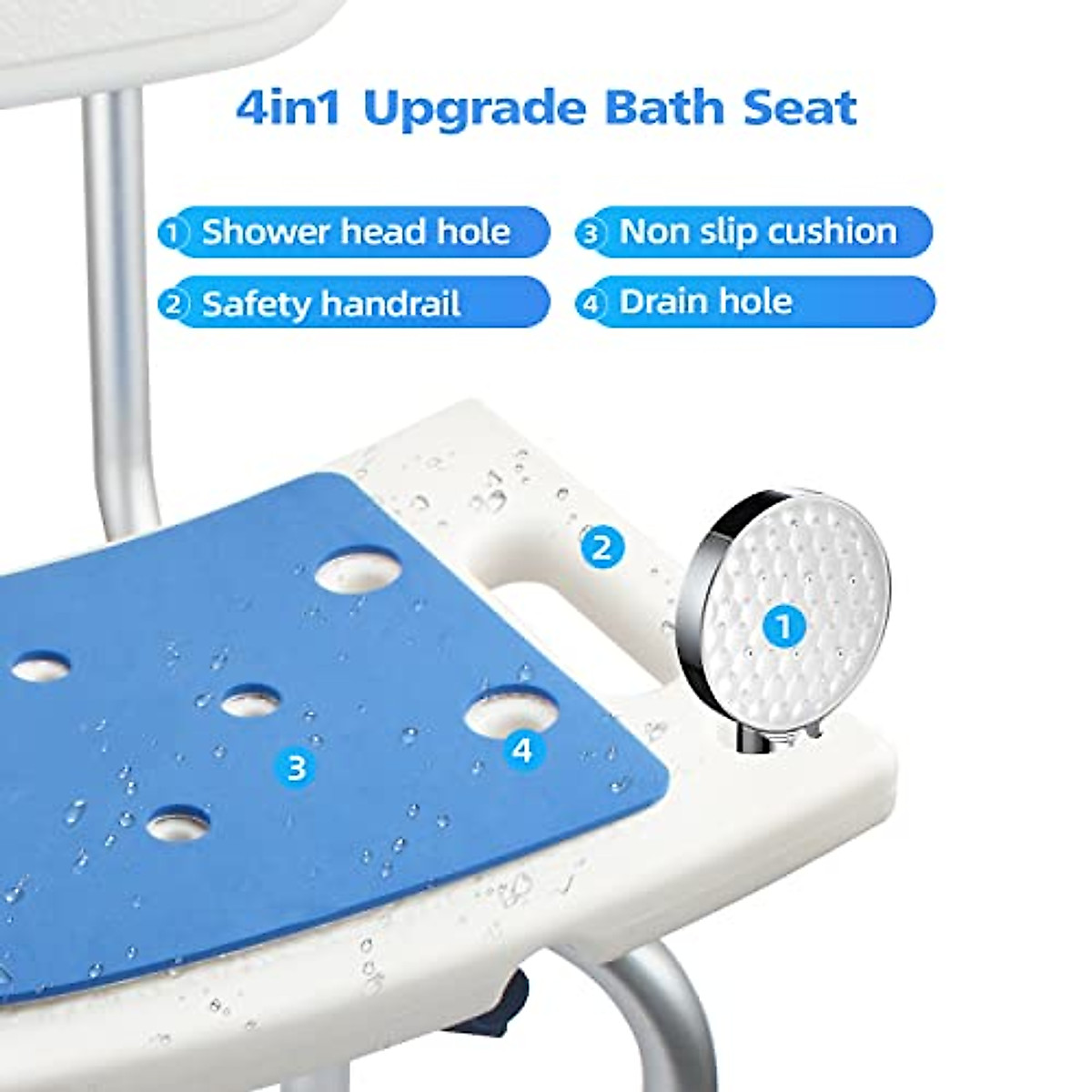 Shower Chair with Back 500lb, Boiarc Bariatric Shower Chair with Shower Head Holder, Anti-Slip Shower Bench for Inside Bathtub Stool for Seniors, Elderly, Disabled, Handicap (Shower Chair with Back)