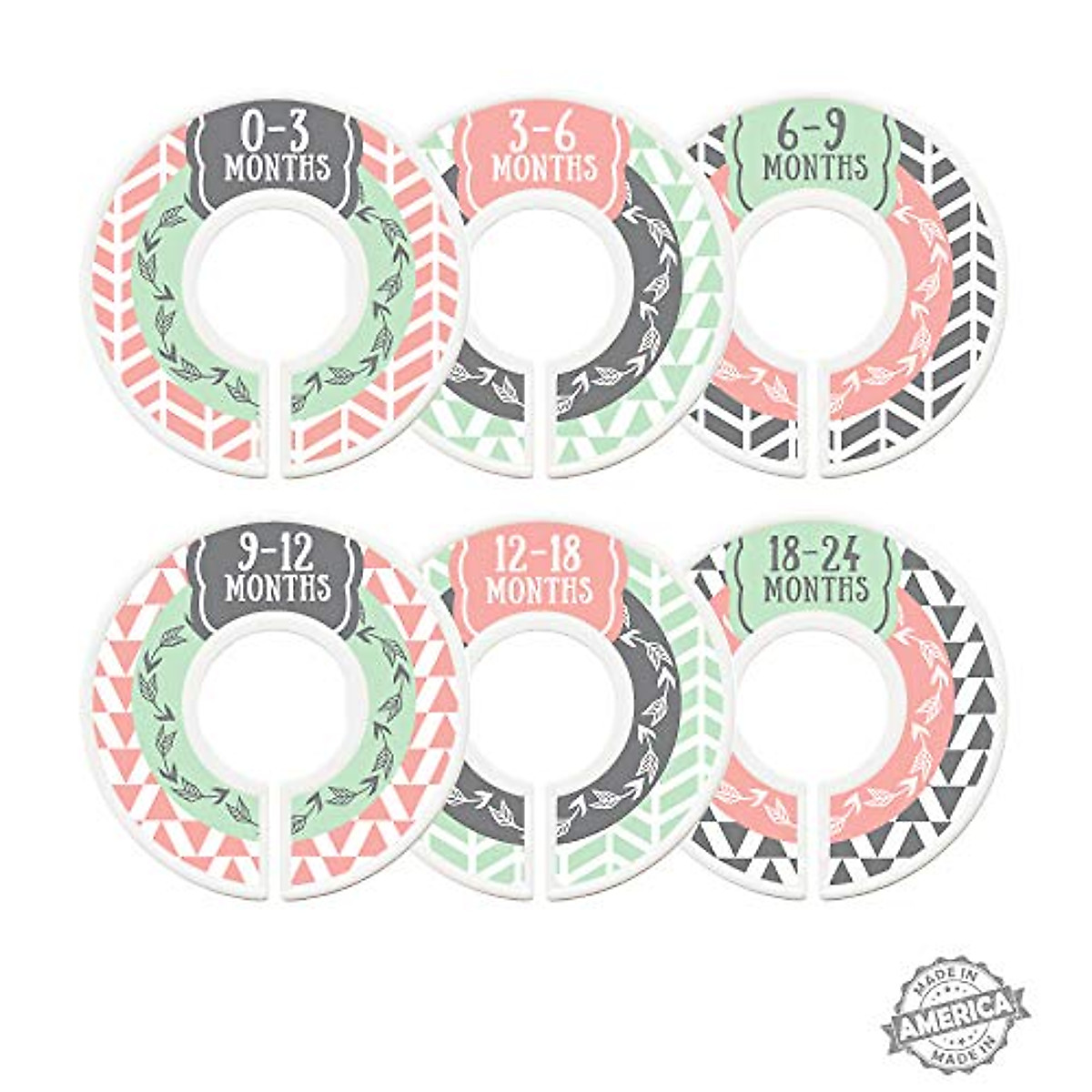 Modish Labels Baby Clothes Size Dividers, Baby Closet Organizers, Closet Size Dividers, Baby Closet Organizers, Clothes Organizer, Girl, Woodland, Arrows, Nordic, Boho, Pink, Mint, Gray (Baby)