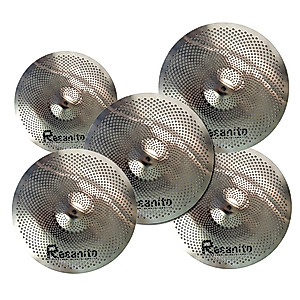 Resanito Low Volume Cymbal Pack Mute Cymbal Set, 14"hi-hat+16"crash+18"crash+20"ride (5 pieces) with FREE Cymbal Bag, Chrome